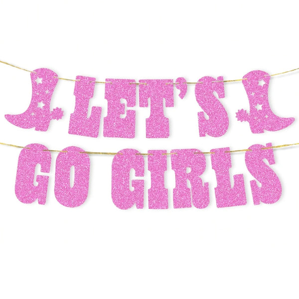 Let's Go Girls Pink Glitter Banner | Bachelorette Party Decorations ...