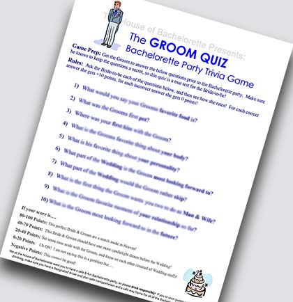 FREE Bachelorette Party Groom Quiz | The House of Bachelorette