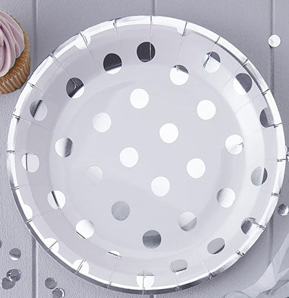 Silver & White Polka Dot Dinner Plates | Bachelorette Table Décor | The ...